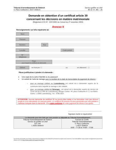Demande obtention certificat article 39 responsabilité parentale annexe ...