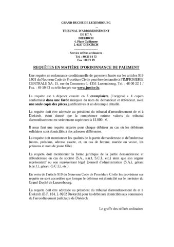 Ordonnance de paiement - explications (tribunal d'arrondissement de Diekirch) — La Justice ...
