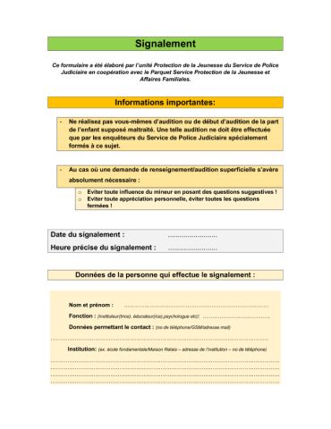Formulaire pour le signalement de maltraitance de mineurs — La Justice ...