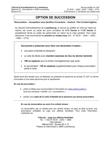 Formulaire option de succession (tribunal d'arrondissement de ...